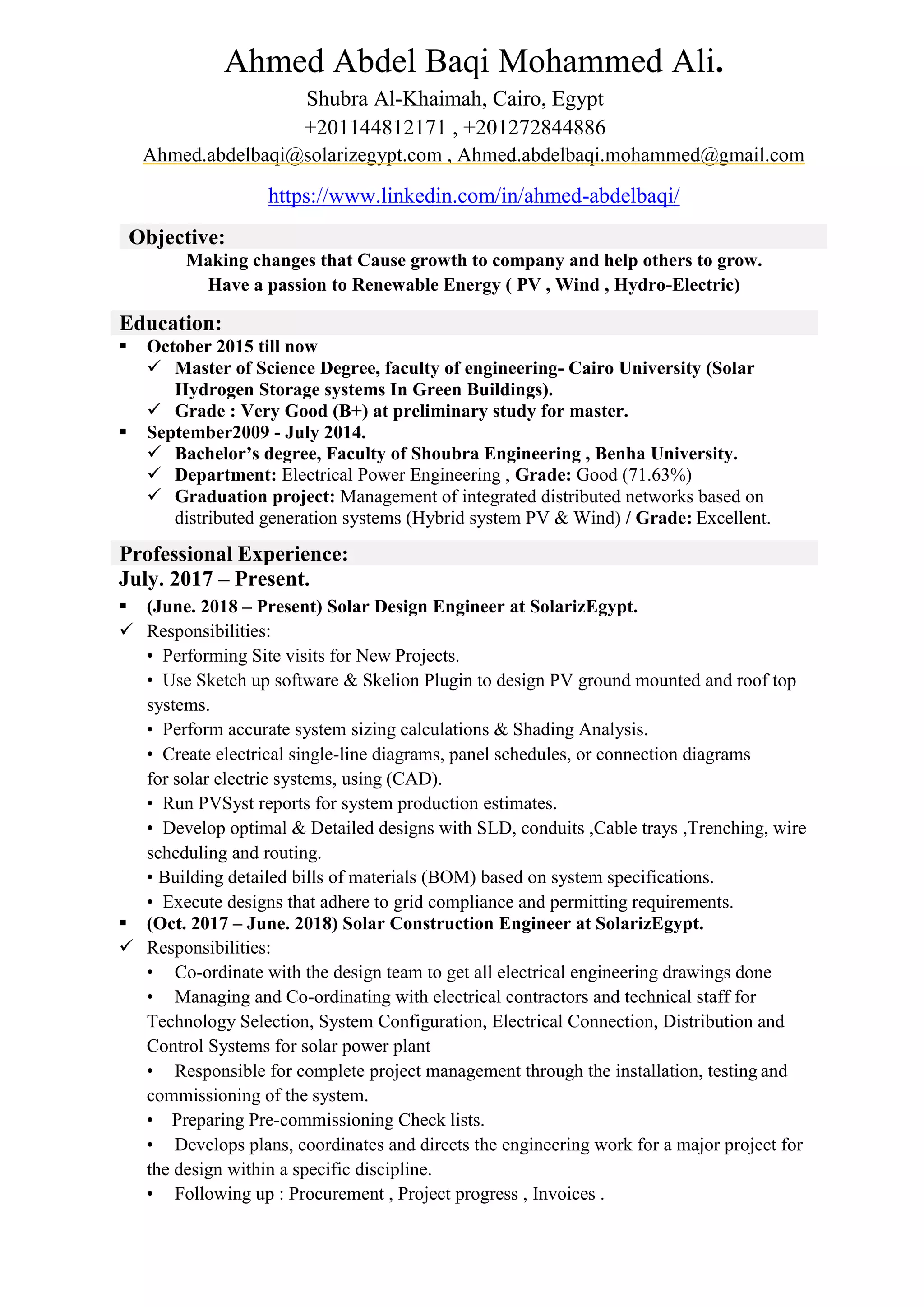 Ahmed -solar engineer-cv | PDF