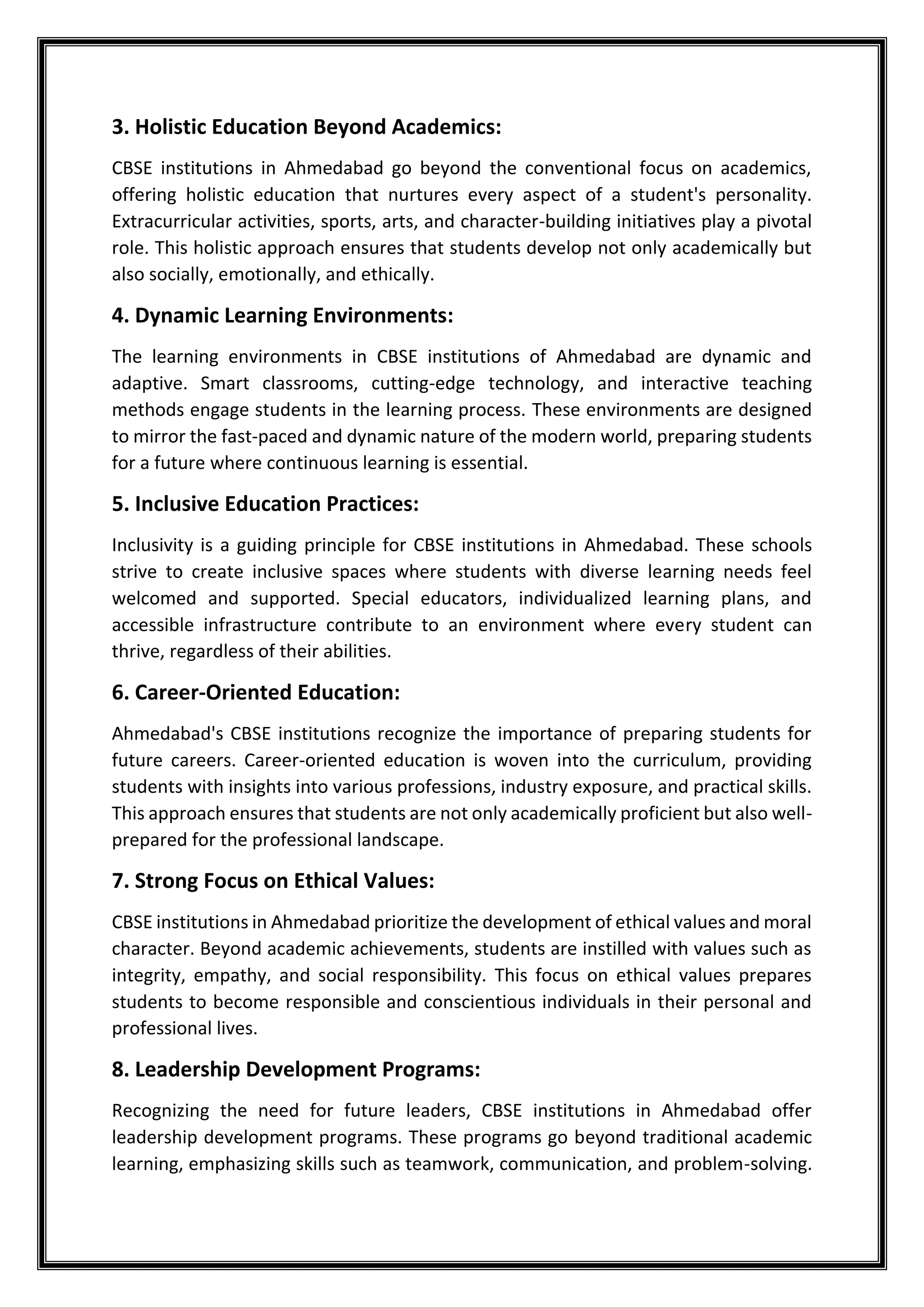 Ahmedabad's CBSE Institutions Molding Students for a Dynamic World | PDF