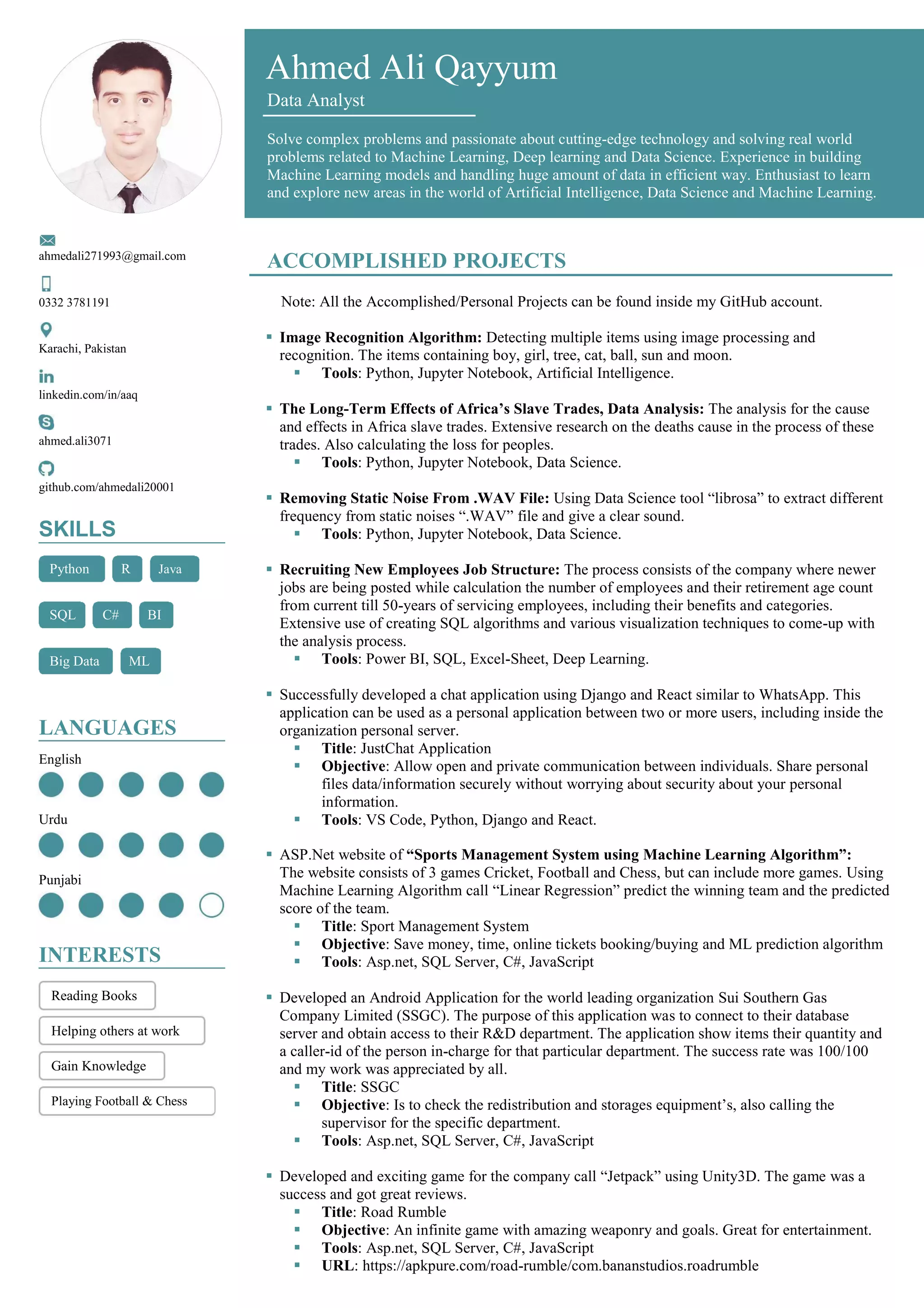 Ahmed ali qayyum (resume) | PDF