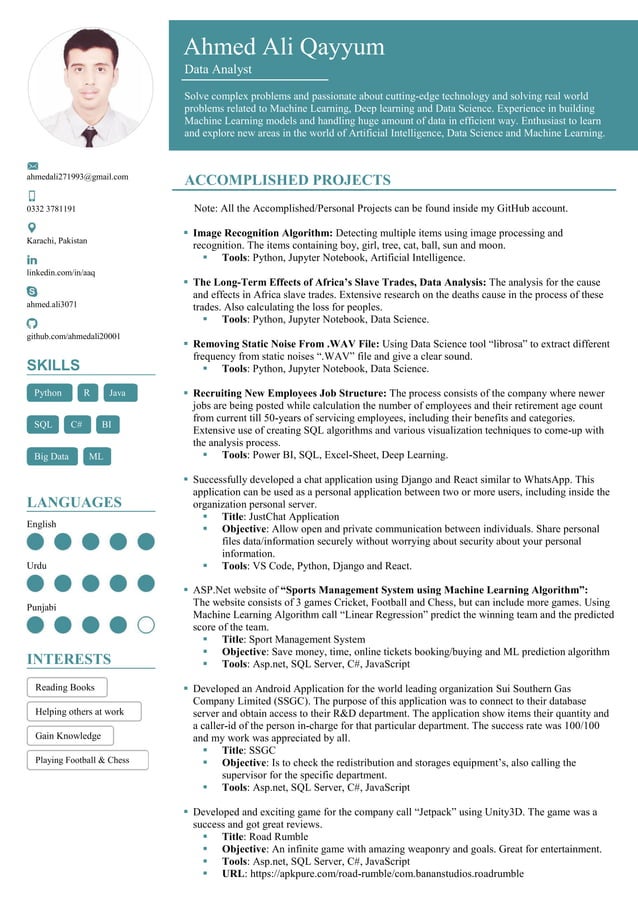 Ahmed ali qayyum (resume) | PDF