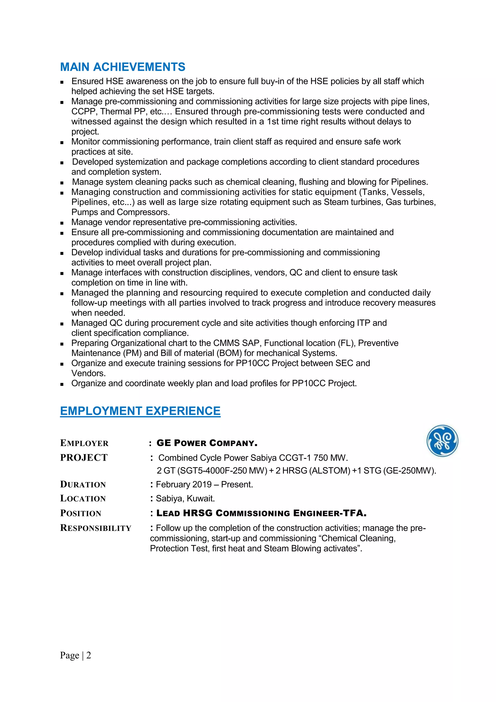 Lead HRSG Commissioning TFA | PDF