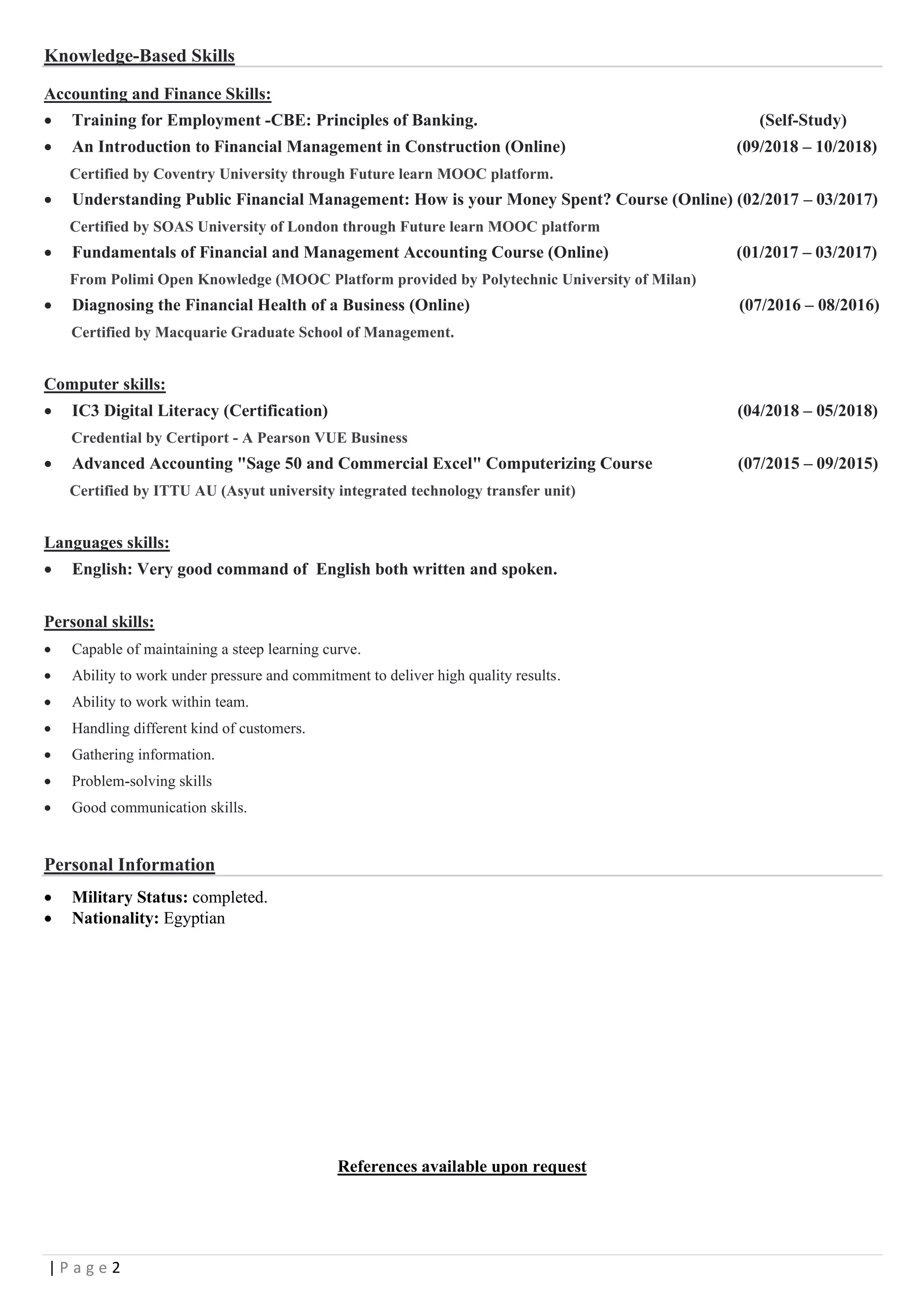 Ahmed cv 2020 | PDF | Business Accounting & Finance | Business