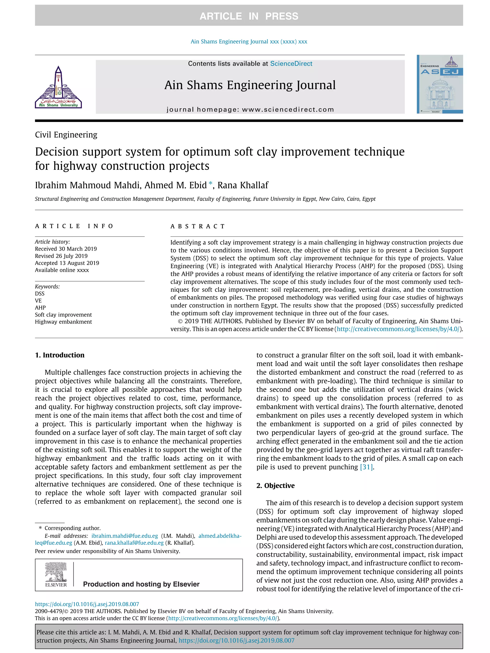Decision support system for optimum soft clay improvement technique | PDF