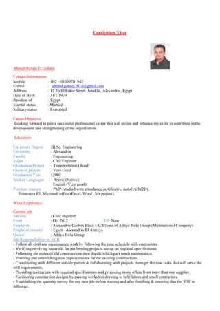 Ahmed el gohary cv | PDF
