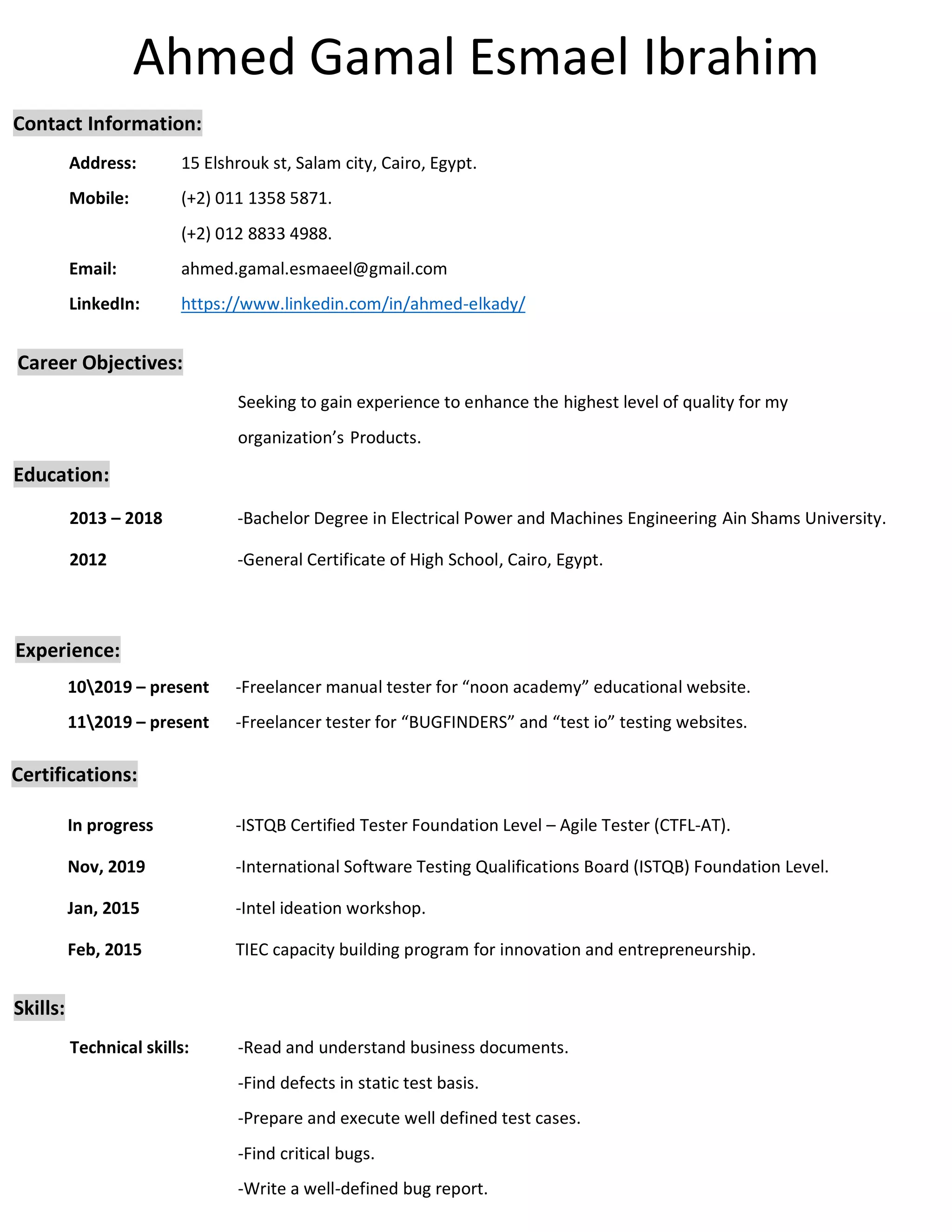 Ahmed elkady cv | PDF