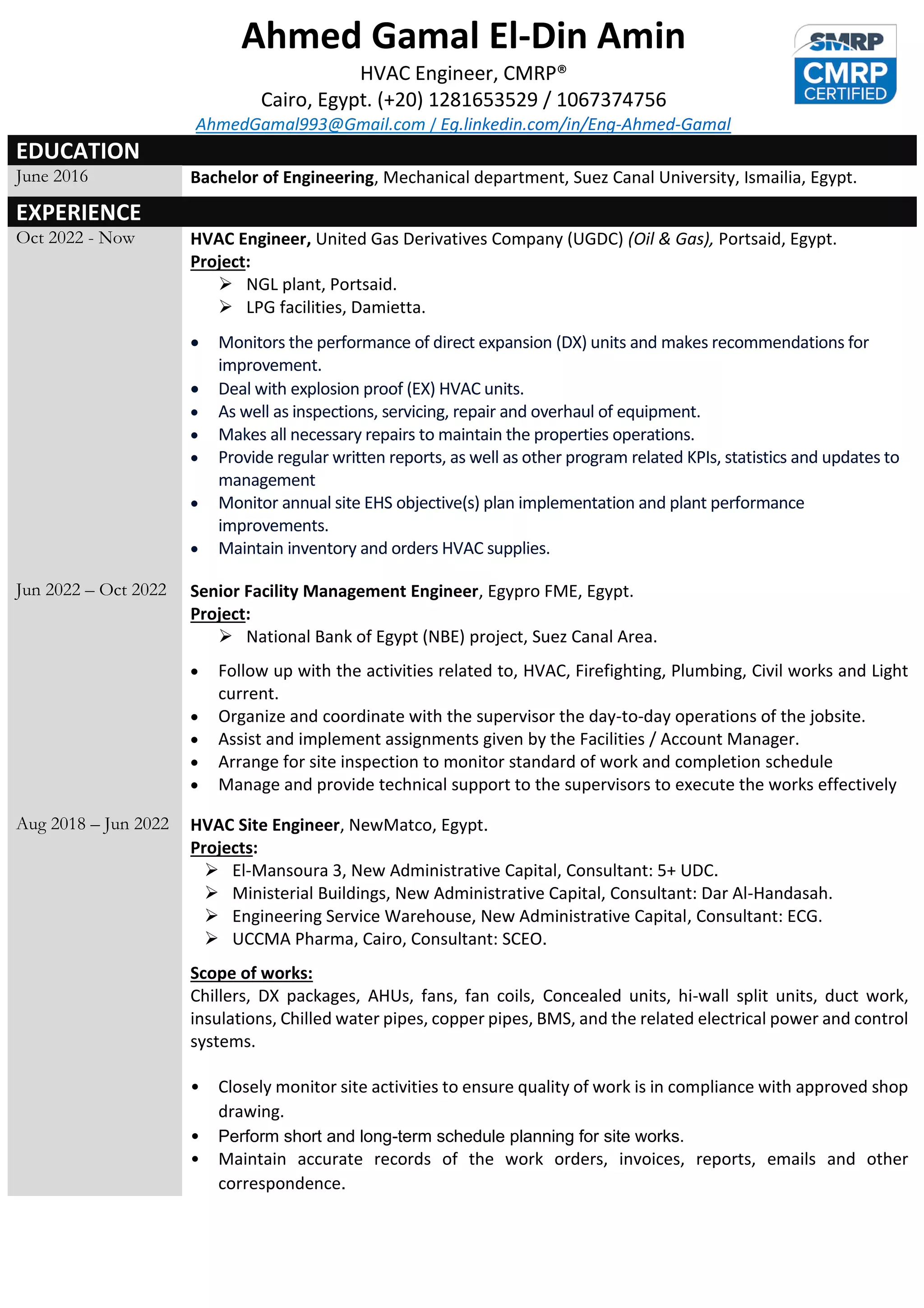 Ahmed Gamal-CV | PDF | Civil Engineering Industry | Industries