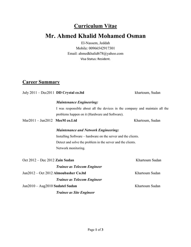 Ahmed khalid official cv | DOCX | Computing | Technology & Computing