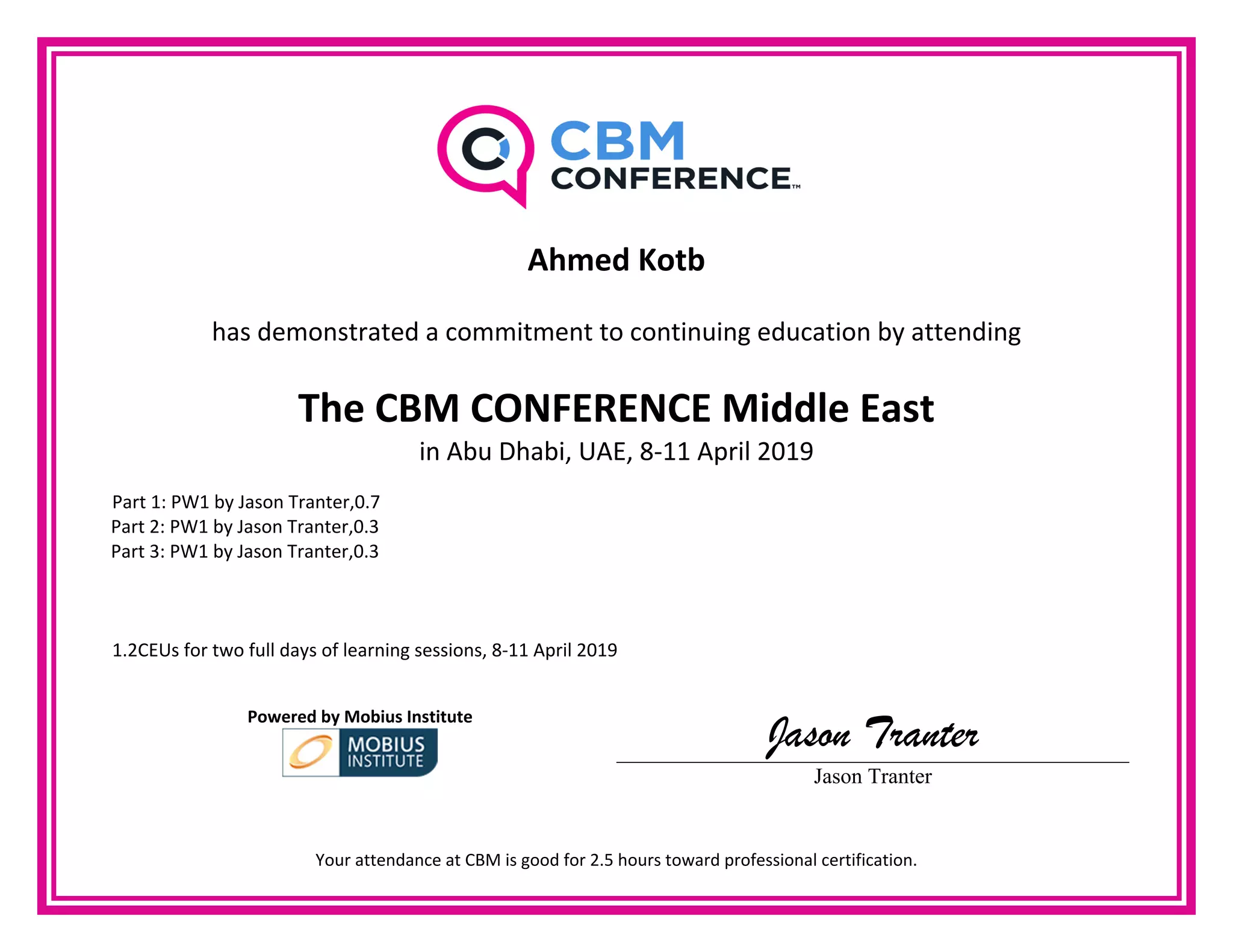 CBM Conference Certificate of Attendance - Ahmed Said Kotb | PPT