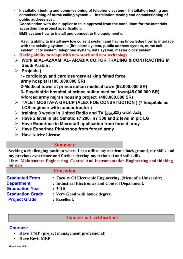 Ahmed nasr cv 2016 | PDF