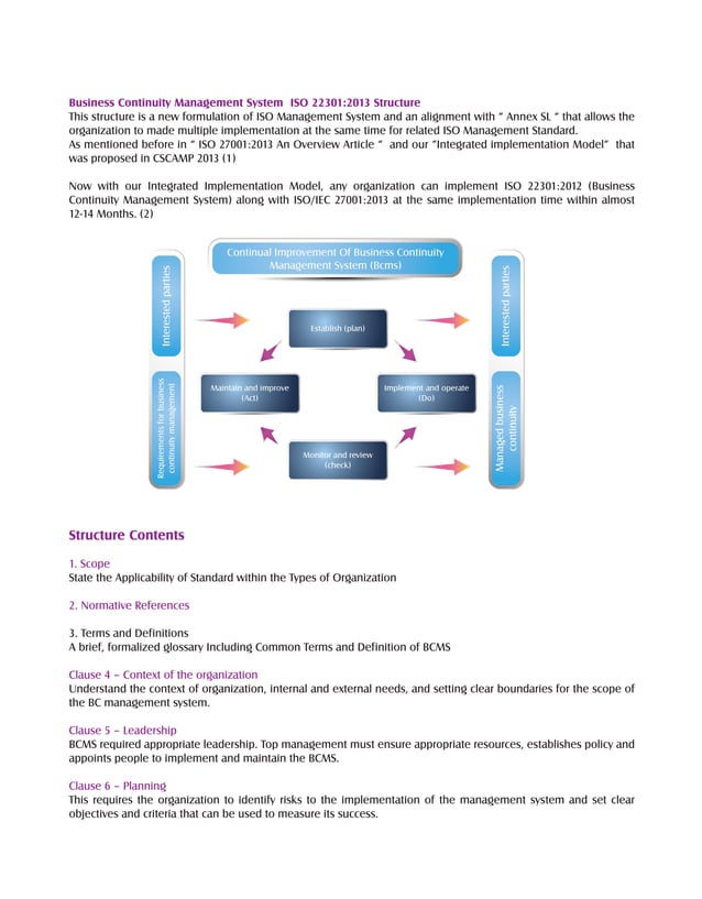 Business Continuity Management System ISO 22301:2012 An Overview | PDF