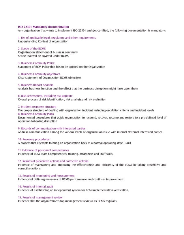 Business Continuity Management System ISO 22301:2012 An Overview | PDF