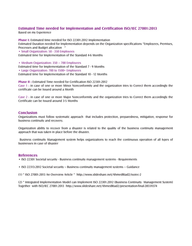 Business Continuity Management System ISO 22301:2012 An Overview | PDF