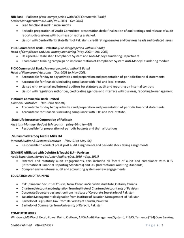 Ahmed shabbir resume | DOCX | Business Accounting & Finance | Business