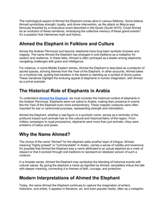 Ahmed the Elephant: Myths, Facts, and the Story Behind the Name | PDF