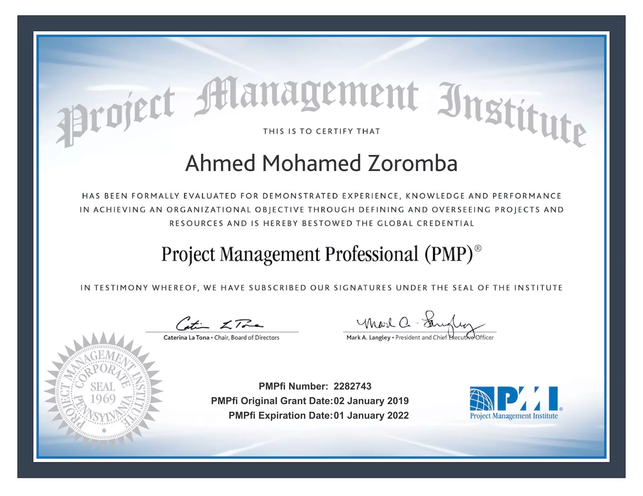 Ahmed Mohamed Zoromba, PMP certificate | PPT
