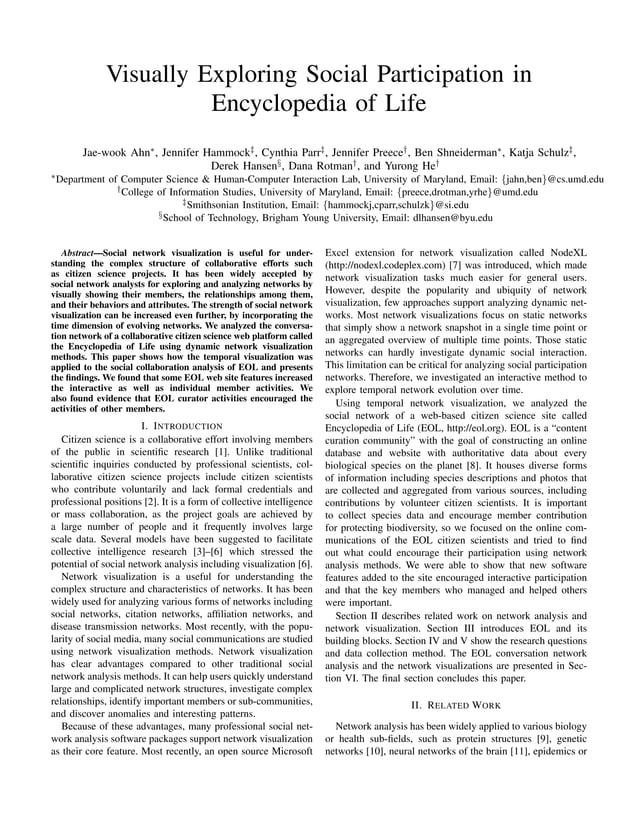 Visually Exploring Social Participation in Encyclopedia of Life | PDF