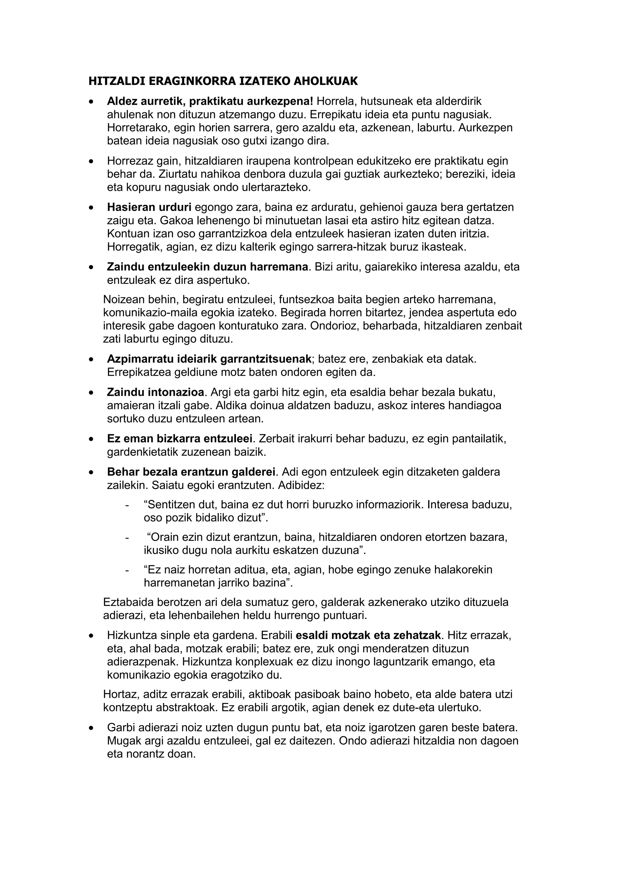 Ahozko aurkezpenak egiteko hainbat aholku. | PDF