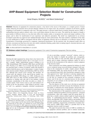 AHP-Based Equipment Selection Model For Construction Projects | PDF