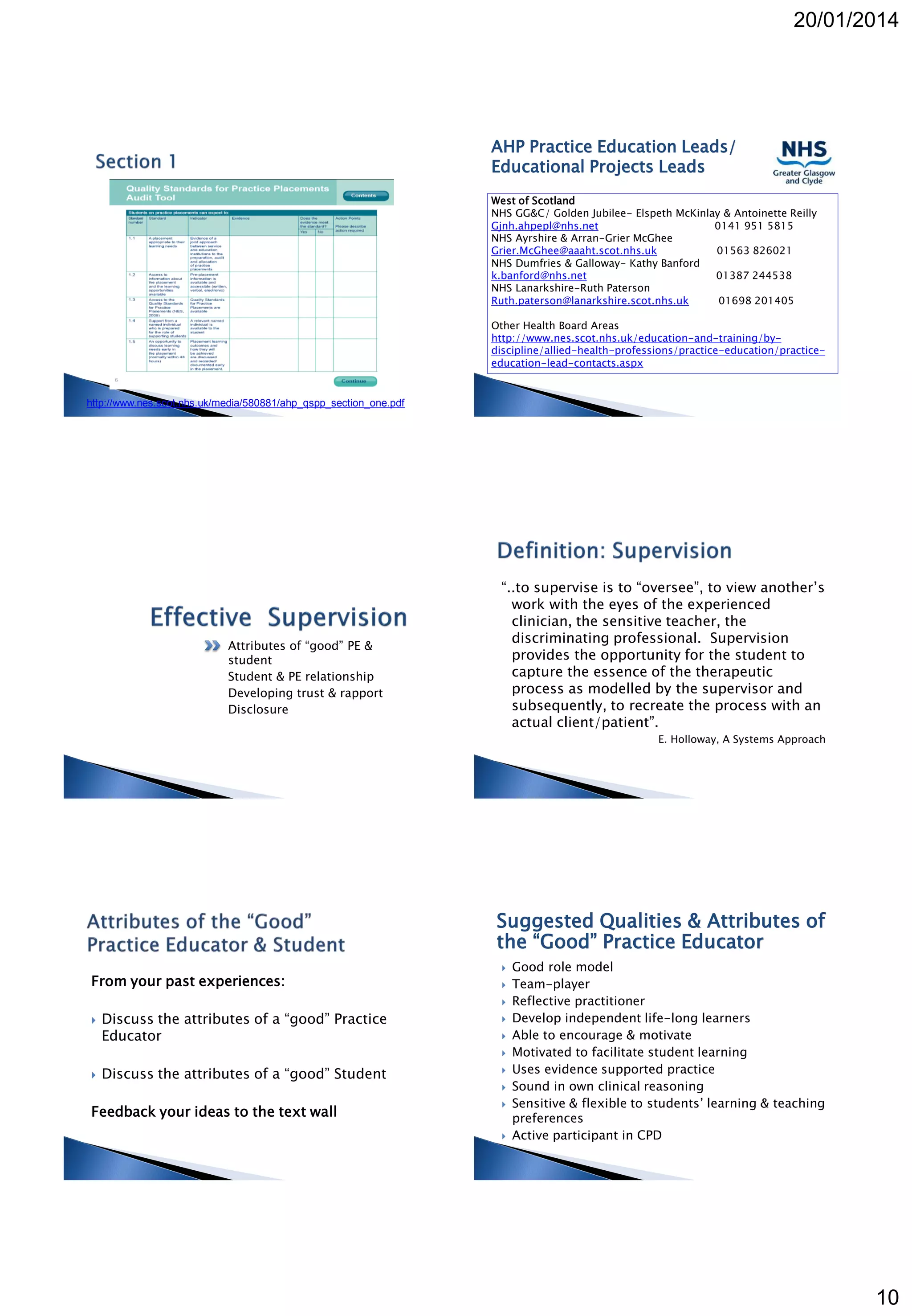 AHP Practice Educator Training January 2014 | PDF