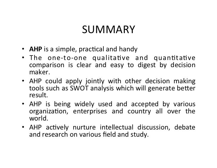 Apply AHP in decision making