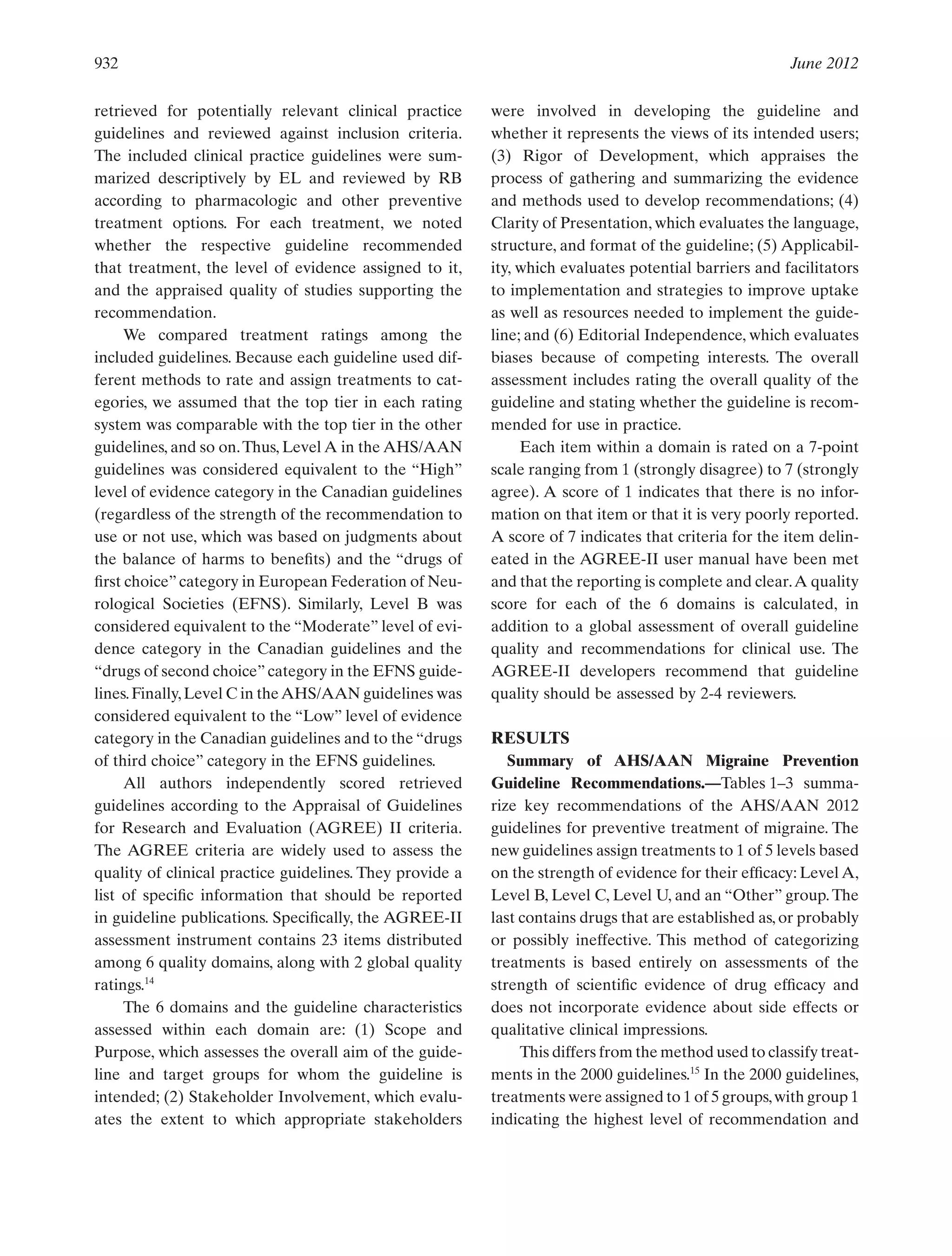 The 2012 AHS/AAN Guidelines for Prevention of Episodic Migraine: A ...