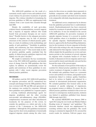 The 2012 AHS/AAN Guidelines for Prevention of Episodic Migraine: A Summary and Comparison With ...