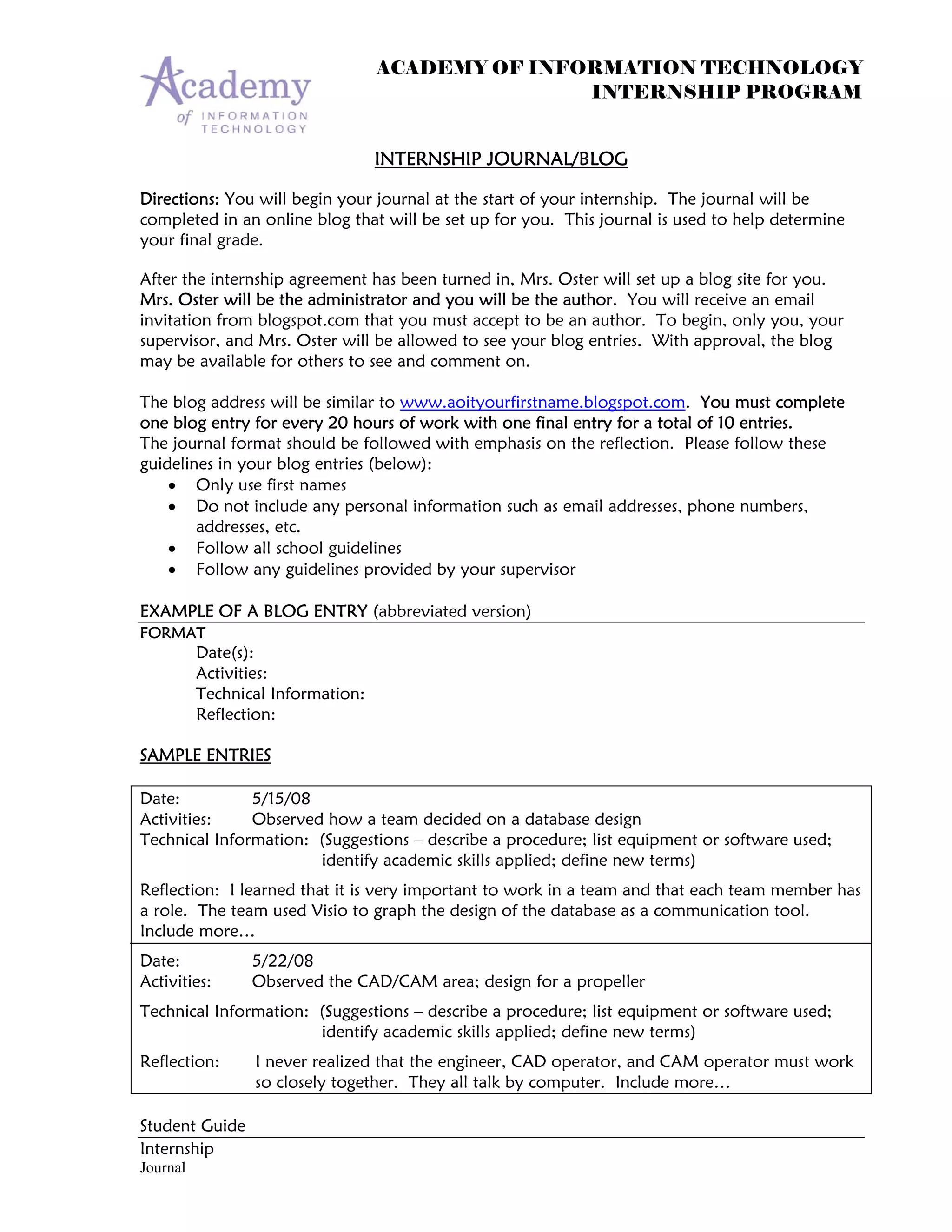 Ahs aoit internship guide 2011 | PDF