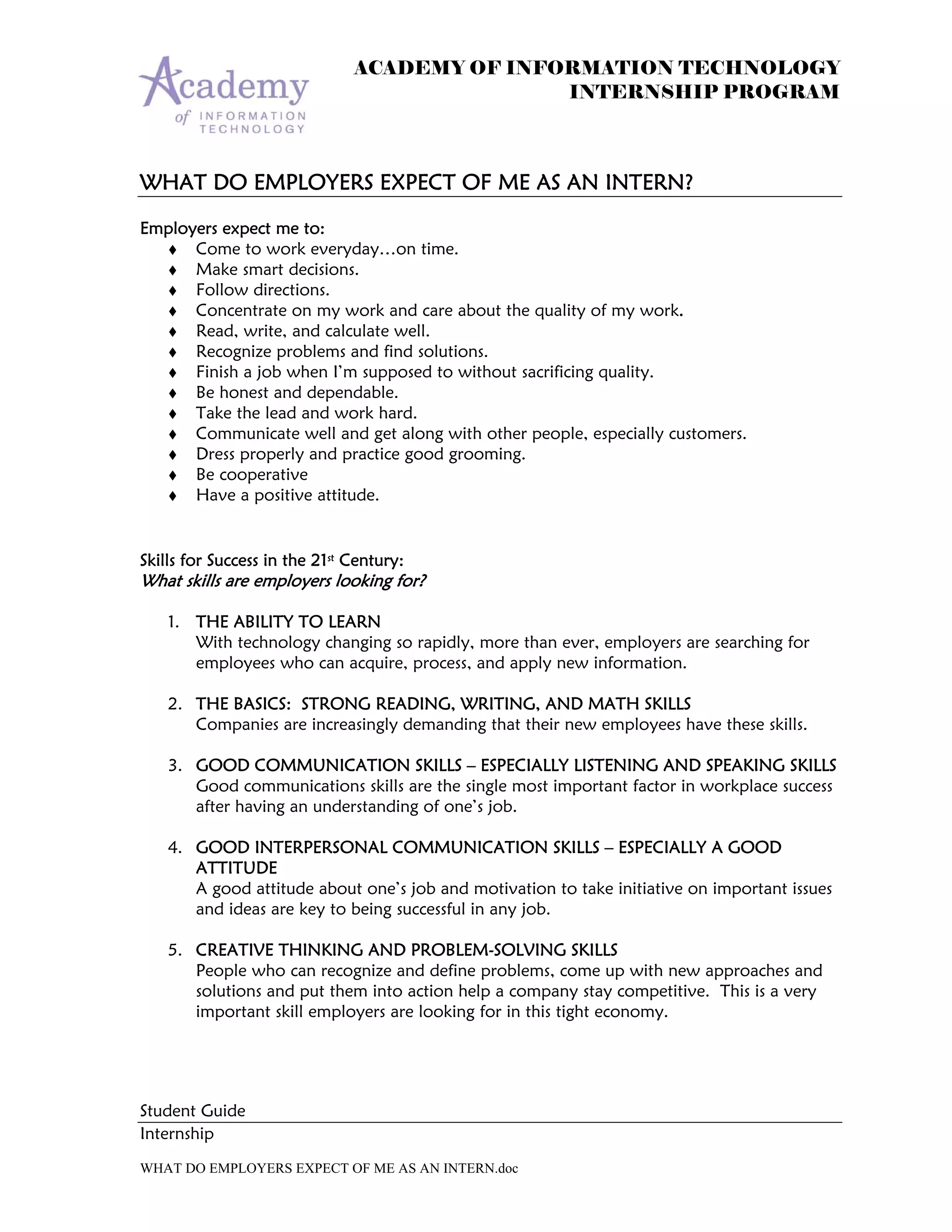 Ahs aoit internship guide 2011 | PDF