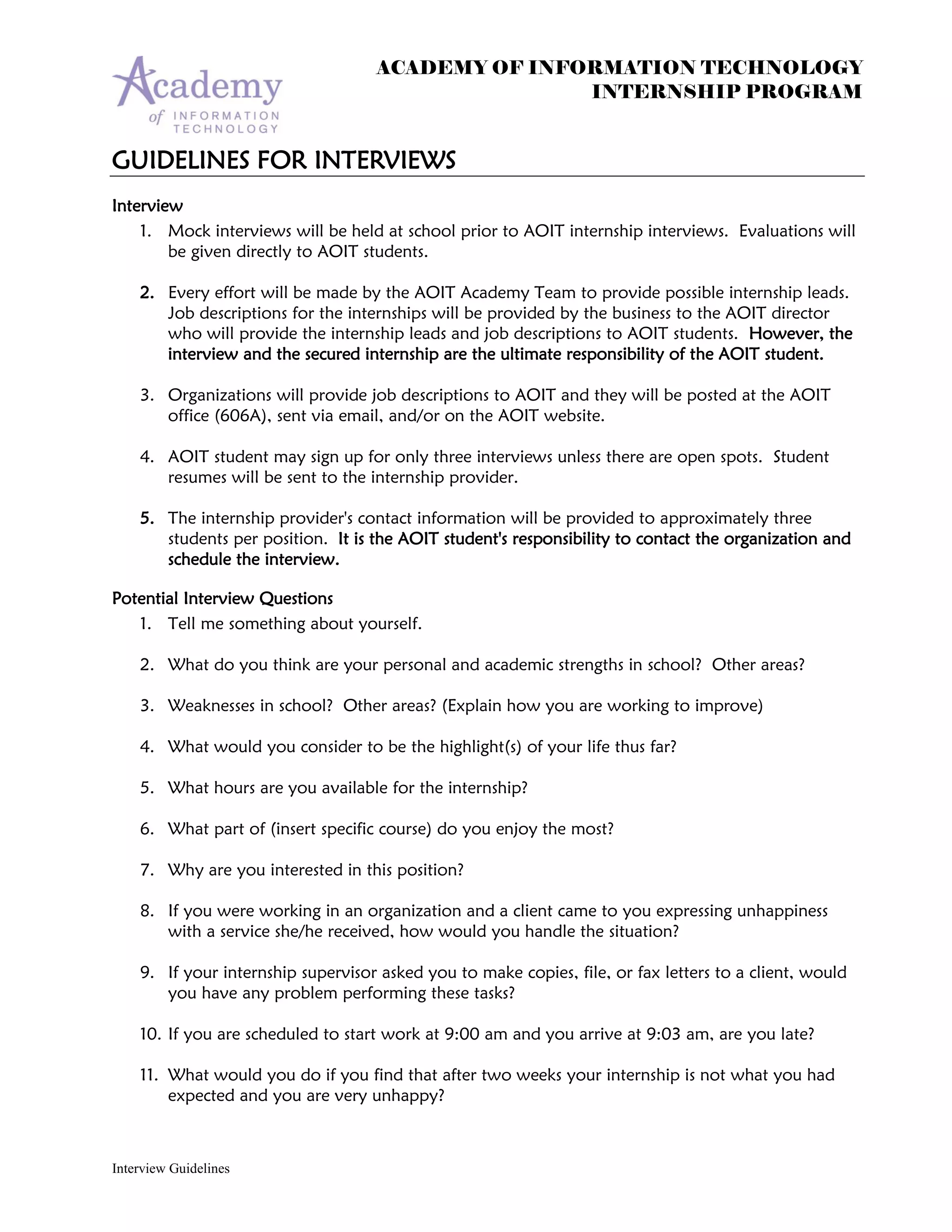 Ahs aoit internship guide 2011 | PDF