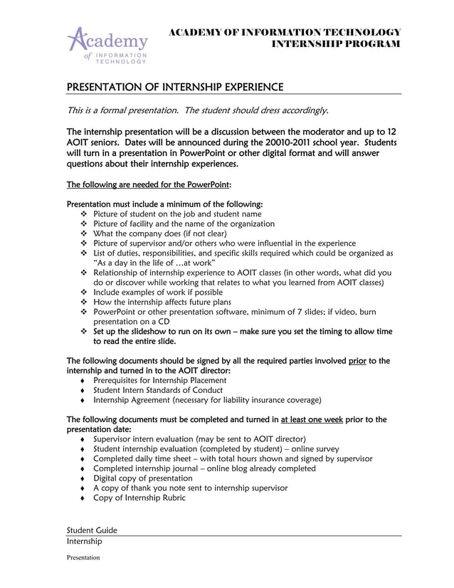 Ahs aoit internship guide 2011 | PDF