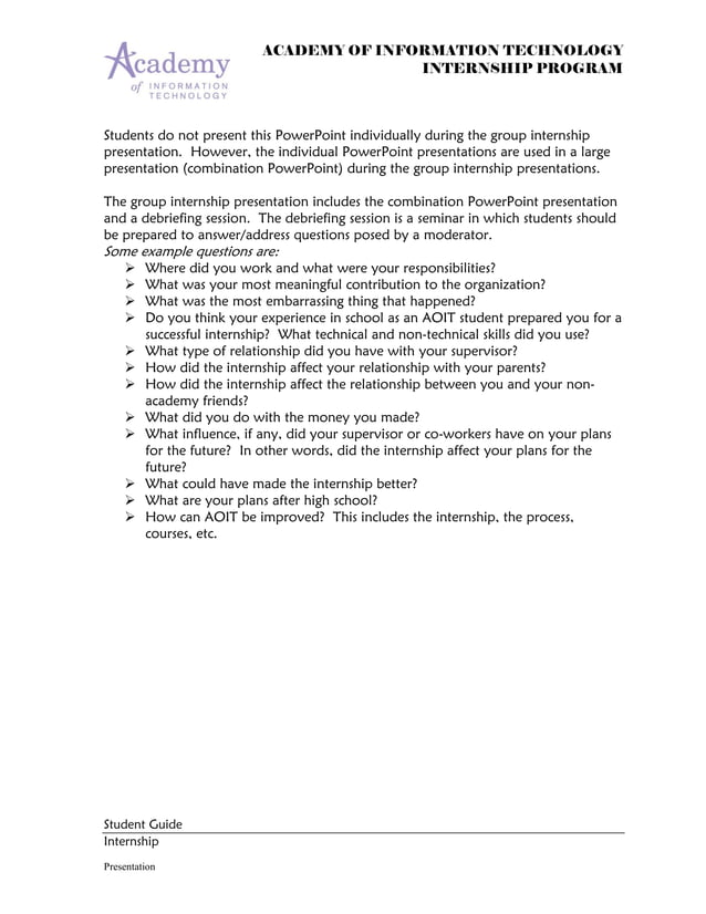 Ahs aoit internship guide 2011 | PDF