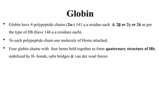 Chemistry of Hemoglobin (Types, Derivatives and Disorders) | PPTX