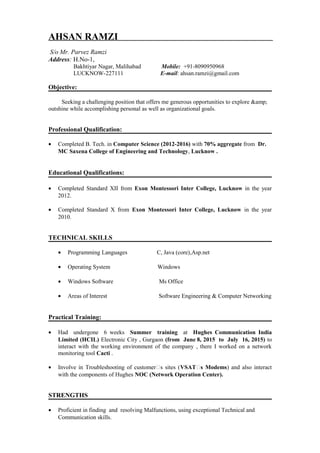 Ahsan resume new(2012 15)(1) | DOC