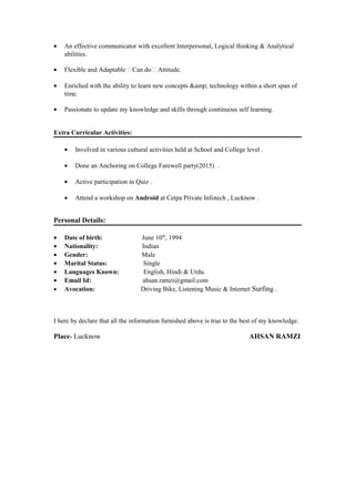 Ahsan resume new(2012 15)(1) | DOC