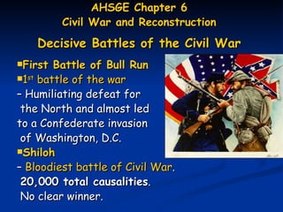 AHSGE Social Studies ch. 6 Civil War and Reconstruction | PPT