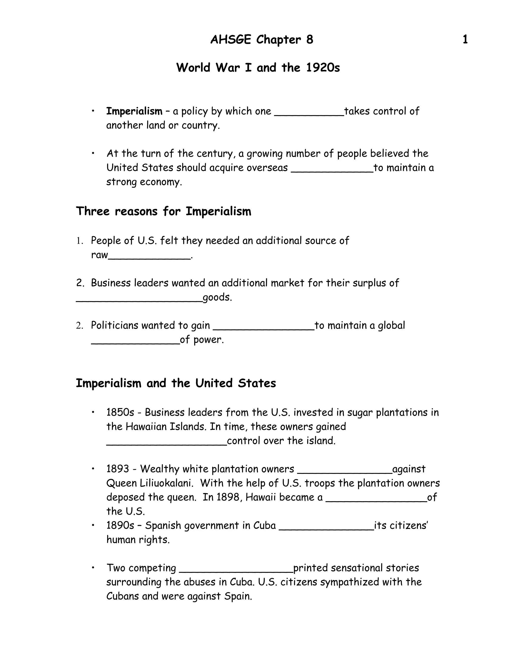 AHSGE Social Studies chapter 8 Student notes | DOC