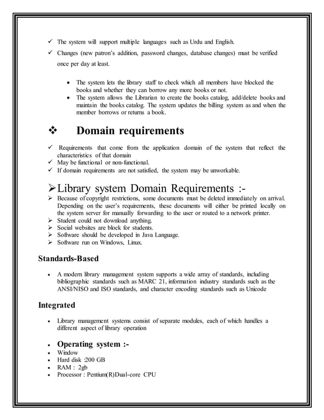 Library Management system requirements | DOCX | Operating Systems ...