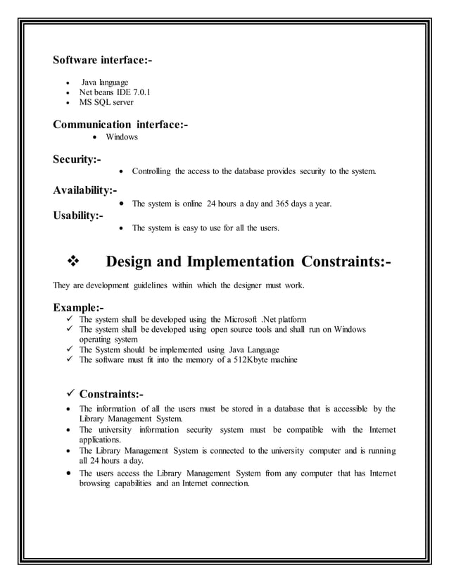 Library Management system requirements | DOCX | Operating Systems ...