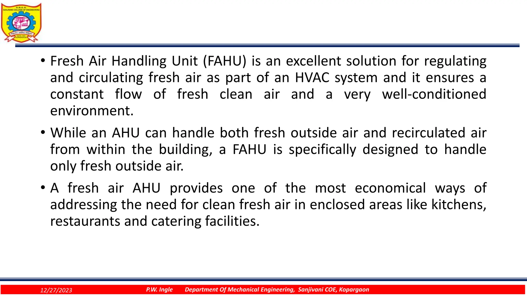 AHU HVAC.ppt Air Distribution Systems, HVAC | PPT
