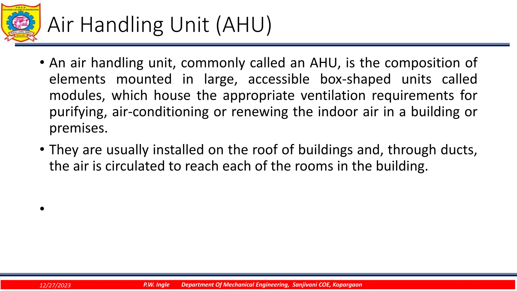 AHU HVAC.ppt Air Distribution Systems, HVAC | PPT