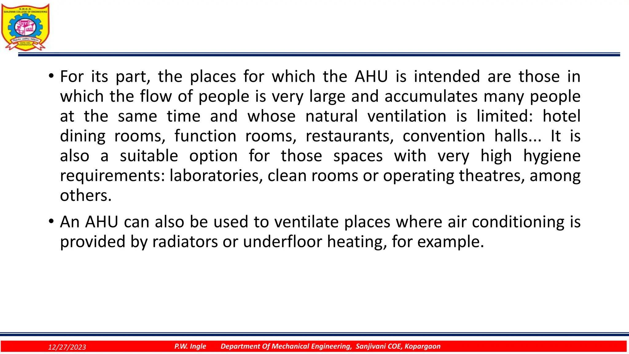 AHU HVAC.ppt Air Distribution Systems, HVAC | PPT