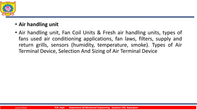 AHU HVAC.ppt Air Distribution Systems, HVAC | PPT