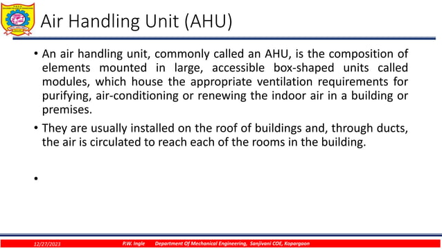 AHU HVAC.ppt Air Distribution Systems, HVAC | PPT