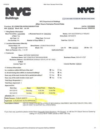 Letters to Department of Buildings regarding After-Hours Variance ...