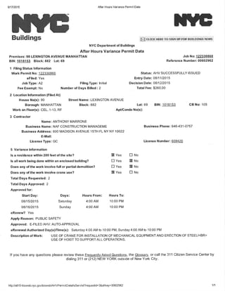 Letters to Department of Buildings regarding After-Hours Variance ...