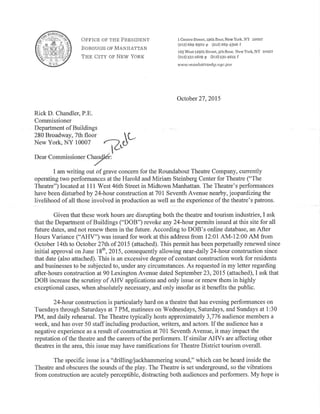 Letters to Department of Buildings regarding After-Hours Variance ...