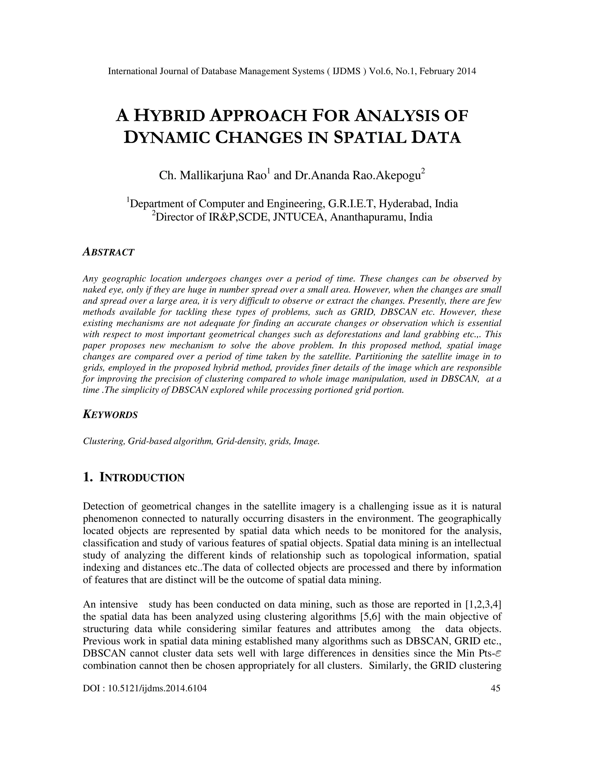 A hybrid approach for analysis of dynamic changes in spatial data | PDF