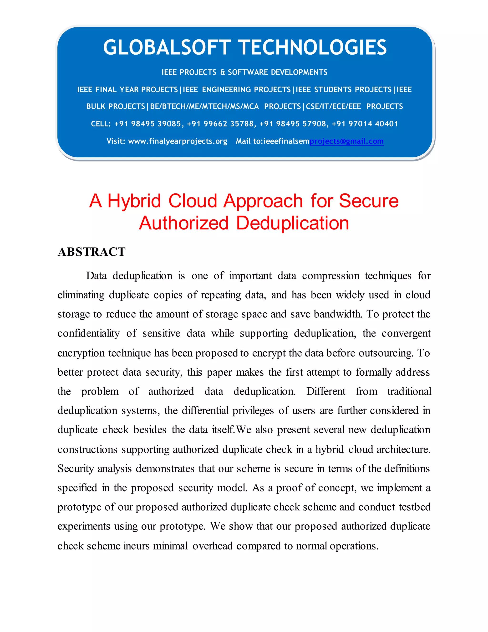 2014 IEEE JAVA CLOUD COMPUTING PROJECT A hybrid cloud approach for ...