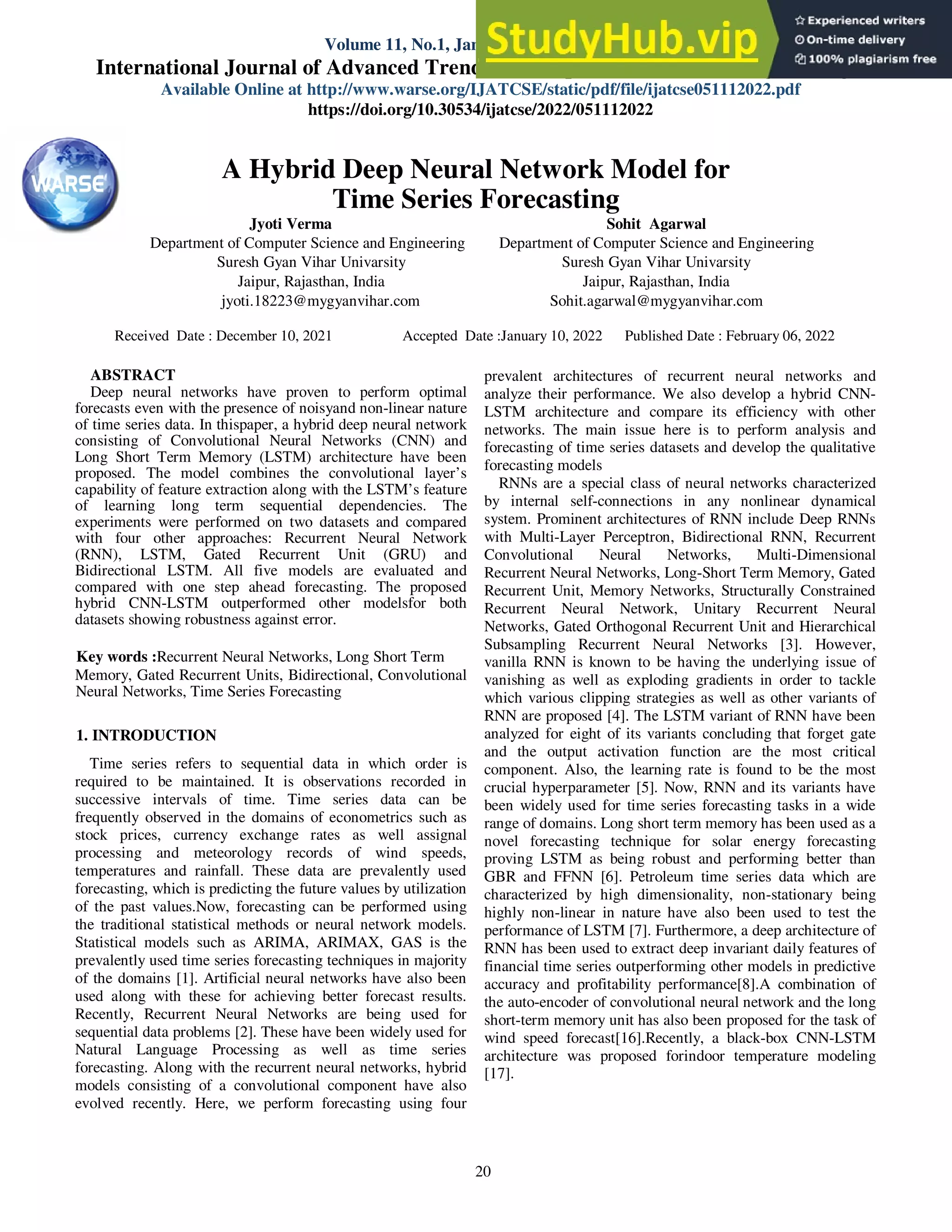A Hybrid Deep Neural Network Model For Time Series Forecasting Pdf