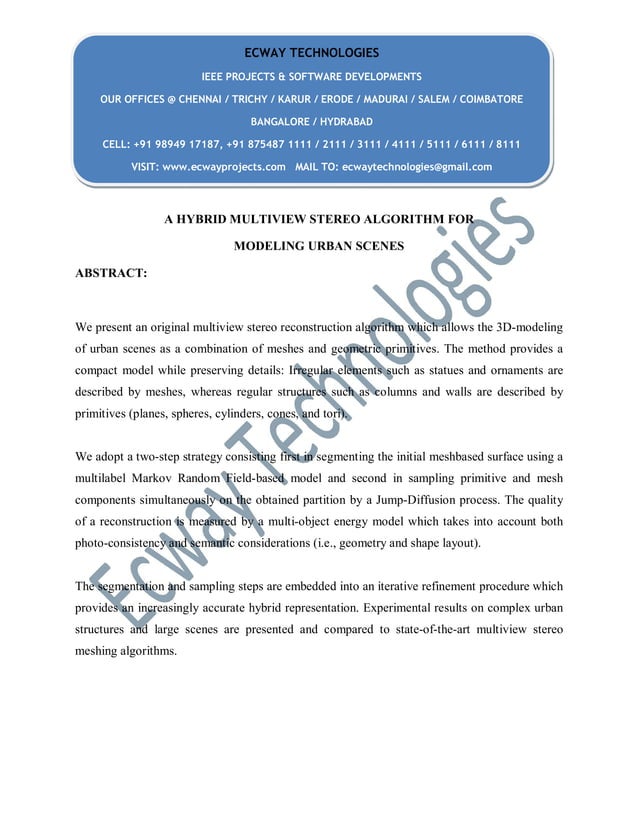 A Hybrid Multiview Stereo Algorithm For Modeling Urban Scenes Pdf
